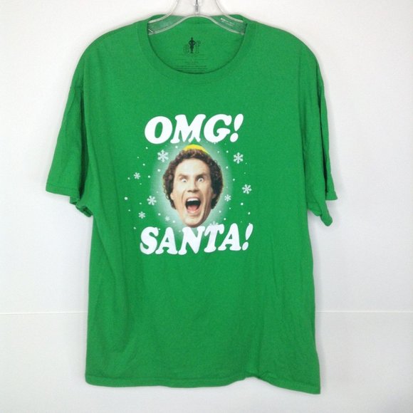ELF | Shirts | Elf Omg Santa Tshirt Men Large Green Crew Neck Short ...